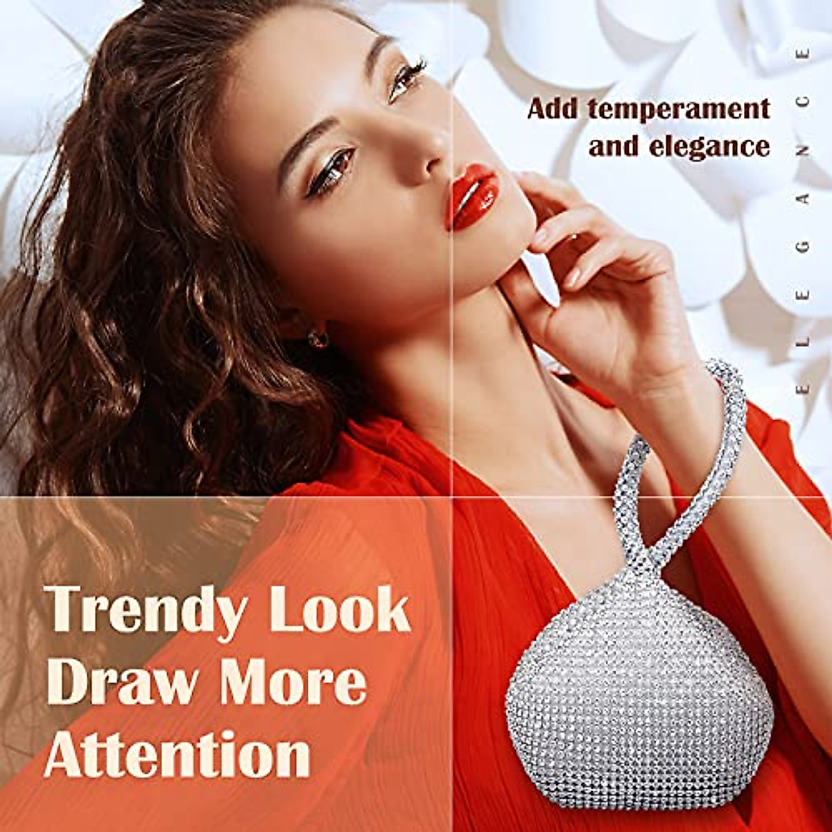 Sweetude 2 Pieces Rhinestones Triangle Bag Bling Glitter Evening Bag Crystal Evening Clutch Purse Triangle Bling Wedding Purse Full Rhinestones Shiny Dinner Bag Bucket Bags with Wristlet