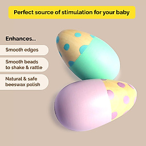 Shumee Wooden Egg Shakers for Babies (6 Months+) | Set of 2 Maraca Eggs (Teal & Purple Dots) | 8 cms | 100% Child Safe & Non Toxic | Musical Rattle Montessori Toy