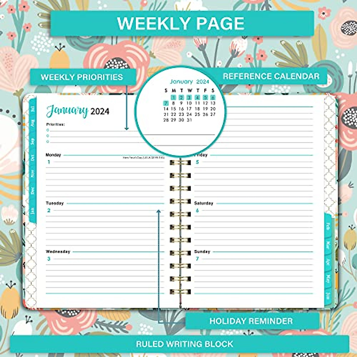 Planner 2023-2024 - Weekly Monthly Planner 2023-2024, July 2023 - June 2024, 12 Monthly Weekly Planner with Tabs, Hardcover, 6.4‘’ x 8.3'' Calendar Planner with Elastic Closure, Inner Pocket