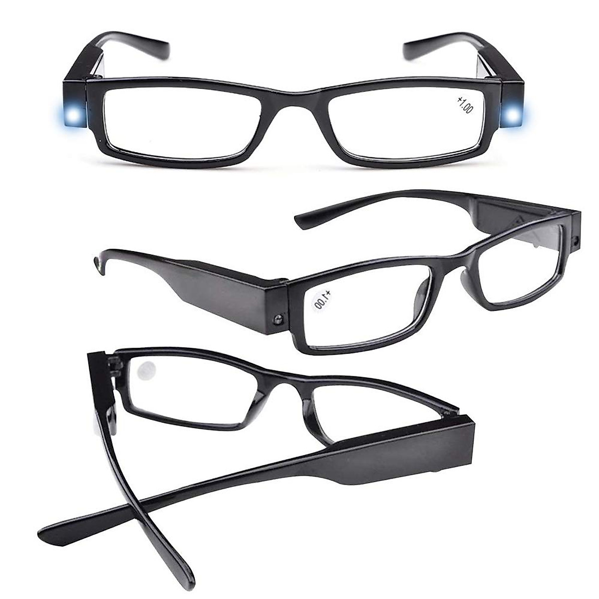 Reading Glasses with Light Bright LED Readers with Lights Reading Glasses Lighted Magnifier Nighttime Reader Compact Full Frame Eyewear Unisex Clear Vision Lighted Eye Glasses,+3.5