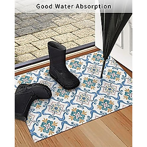 Front Entrance Floor Mats, Non Slip Bathroom/Kitchen Mat Absorbent Durable Small Rugs, St. Patrick's Day Four Leaf Clover Retro Tile Pattern Door Mat Indoor/Outdoor Carpet Shoes Scraper 16x24 inch