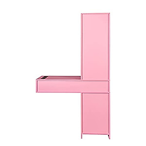 LLS Makeup Dressing Table, Computer Desk Vanity Set Wooden Dresser with 1 Storage Cabinet, 2 Drawers & 3 Open Shelves, Modern Hair Desk Writing Desk Without Mirror for Studio Toilet Barber Shop, Pink
