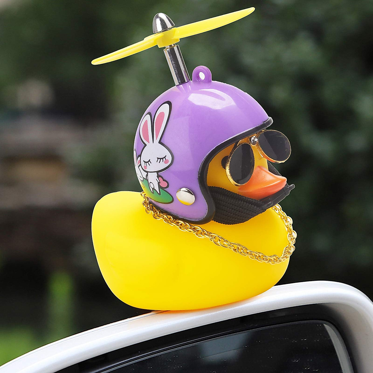 wonuu Rubber Duck Car Ornaments Yellow Duck Car Dashboard Decorations Cool Glasses Duck with Propeller Helmet (Purple Rabbit-Yellow)