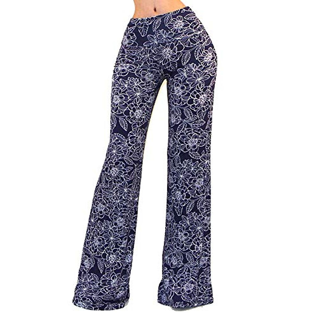Vivicastle Women's USA Fold Over High Waist Wide Leg Long Palazzo Pants (P32, Navy, Medium)