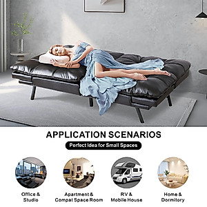 MUUEGM Futon Sofa Bed Memory Foam Convertible Couch Sleeper,Modern Faux Leather Love Seat for Living Room Small Space Apartment Office,Adjustable Backrest Armrest,71" Sofabed, Black-New