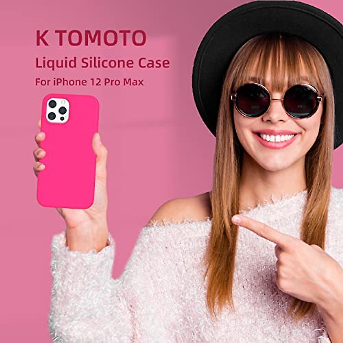 K TOMOTO Compatible with iPhone 12 Pro Max Case, Soft-Touch Liquid Silicone Gel Rubber Full Body Drop Protection Cover with Microfiber Lining, Phone Case for iPhone 12 Pro Max 6.7 Inch, Hot Pink