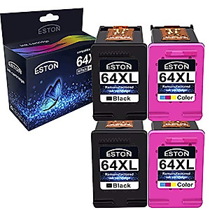 ESTON 64XL Remanufactured Replacements for HP 64XL 64 XL Black & Tri-Color Ink Cartridges, 4 Pack (N9J91AN N9J92AN) for HP Envy Photo 6252 6255 6258 7155 7158 7164 7855