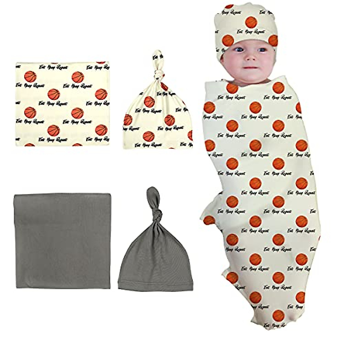 Sport Baby Swaddle Blanket - 2 Pack Swaddling Receiving Blanket with Headband - Baby Shower Newborn Gift (Basketball)