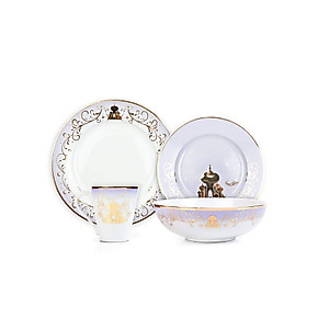 Disney Princess 16-Piece Dinnerware Set | Cinderella, Jasmine, Ariel, Belle