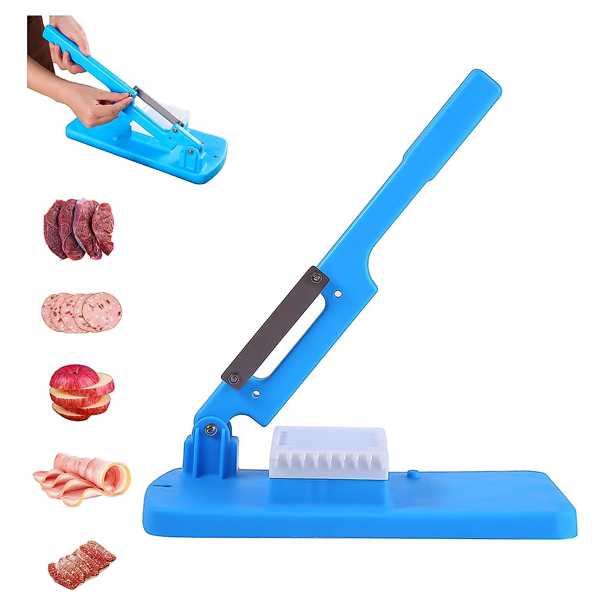Multifunctional Table Slicer, 2023 Upgraded Manual Meat Slicer, Portable Frozen Meat Cutter Machine, Hand Fruit Bread Vegetable Beef Mutton Roll Slicing Machine for Home Cooking Hot Pot (Blue)