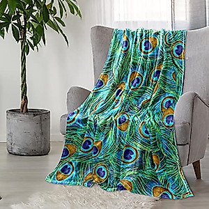 Lightweight Fleece Blanket for Sofa,Green Peacock Leather Floral,Soft Blanket and Throw Blankets for Bed Couch
