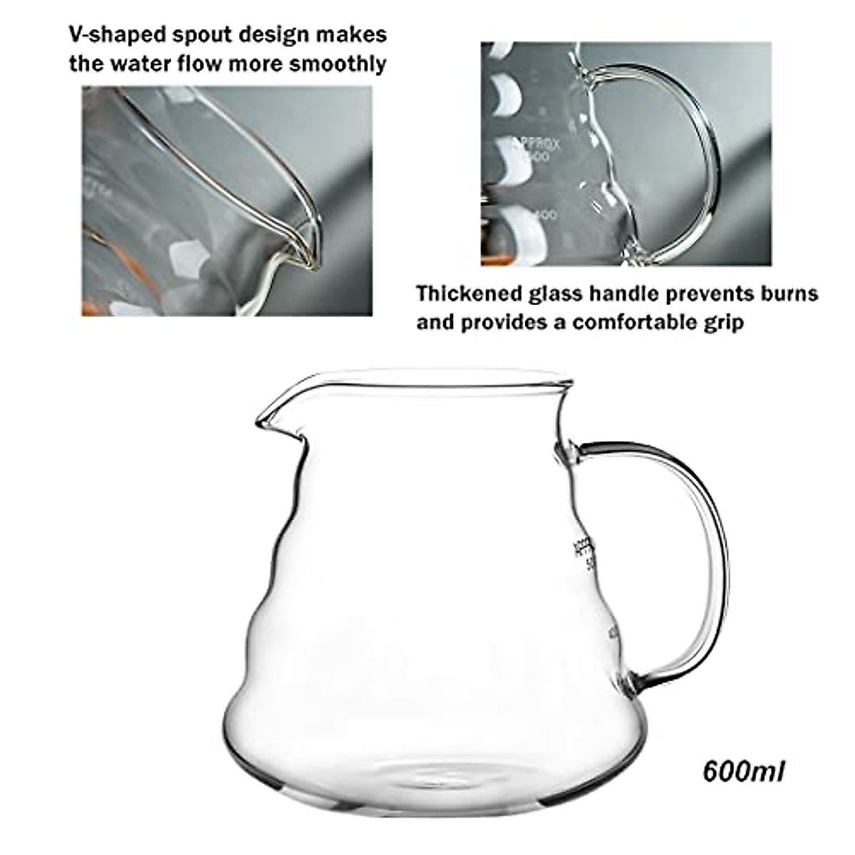 Pour Over Coffee Maker Set – Includes Glass Coffee Dripper, Metal Dripper Stand, Heat Resistance 600ml Coffee Server and 40 Count Paper Coffee Filters, 4 in 1 Set for Home or Office (Bronze Set)