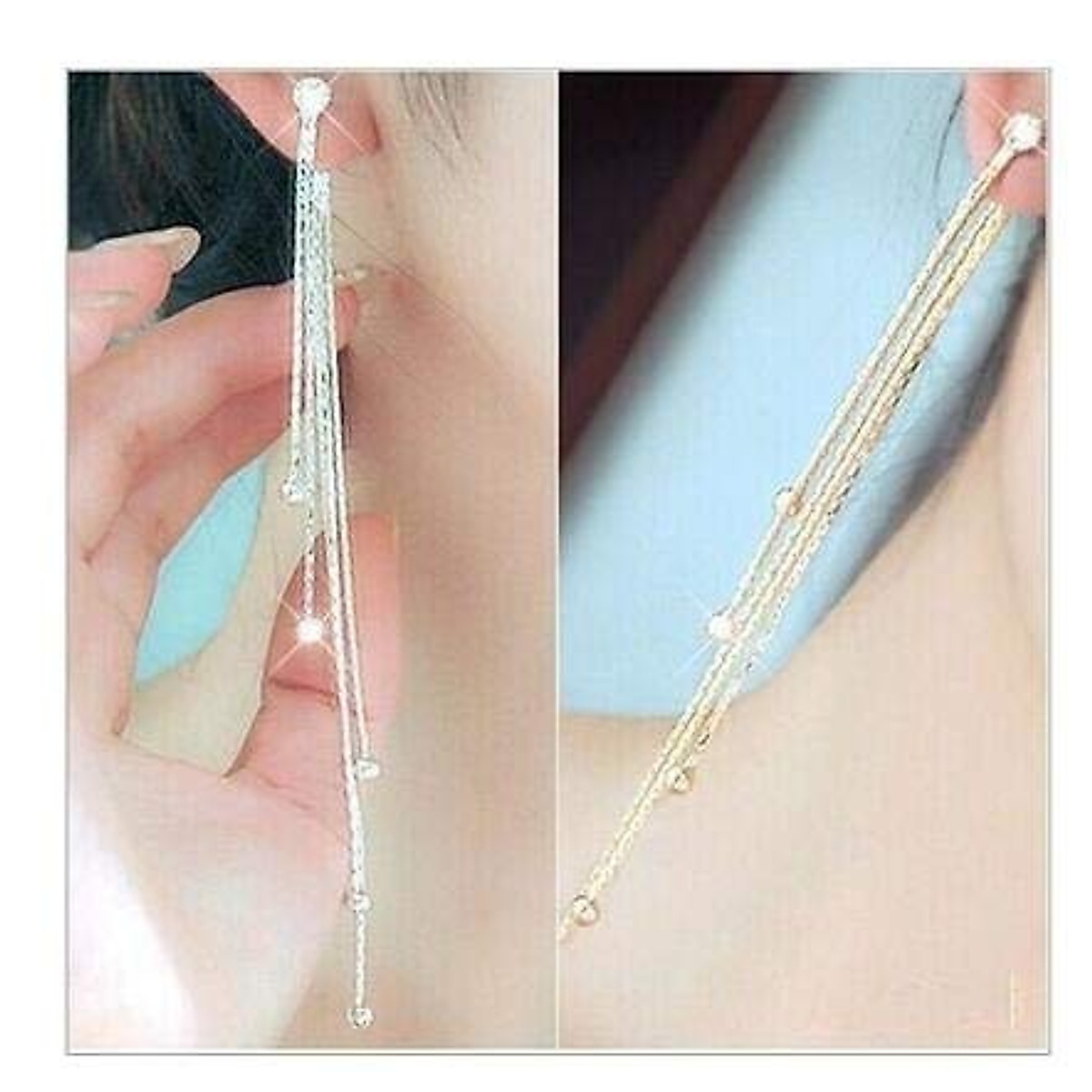 XINSHUN Women's Linear Long Tassels Diamante Rhinestone Dangle Party Eardrop Earrings Silver One Size