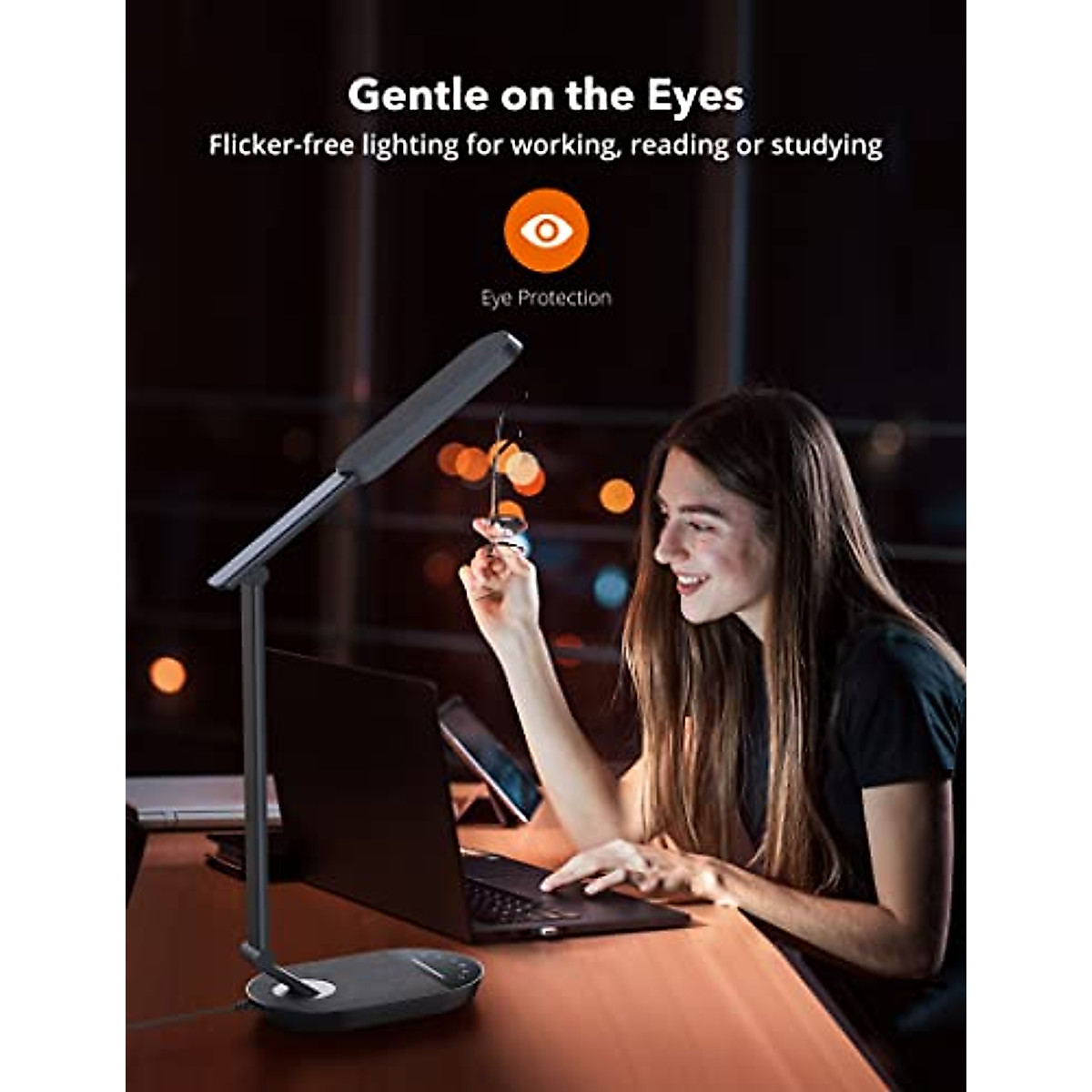 Metal LED Desk Lamp, Workbench Office Light with 5V/2A USB Port, Eye-Caring Architect Desk Lamps for Home Office, 5 Color Modes & 6 Brightness Levels, Touch Control (Light Grey)