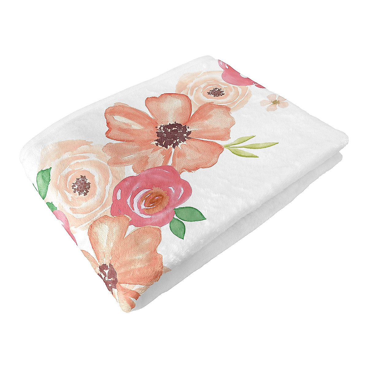 Sweet Jojo Designs Watercolor Floral Girl Milestone Blanket Monthly Newborn First Year Growth Mat Baby Shower Memory Keepsake Gift Picture - Peach and Green Boho Shabby Chic Rose Flower