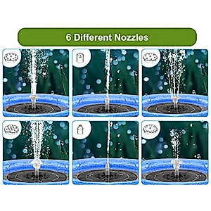 3W Solar Bird Bath Fountain Pump Built-in 1500mAh Battery with Colorful Lights, 6.3" Solar Water Fountain with 7 Nozzles & Night Mode, Solar Pump for Bird Bath, Garden, Pond, Pool, Outdoor