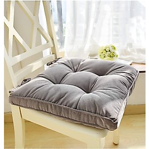 Nathime Soft Patio Outdoor Corduroy Chair Pad with Ties Home Decor Indoor Dining Chairs Cushion 18"×18"×3.6" Grey 1Pc
