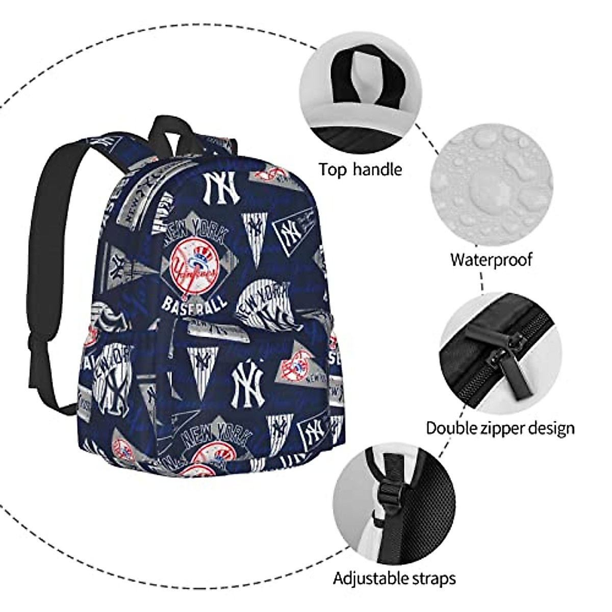 Annod Industries New York Yankees Baseball Backpack, Lightweight Casual School Backpacks Bags for Men Women Book Travel Hiking Camping Work, 16.9 Inch