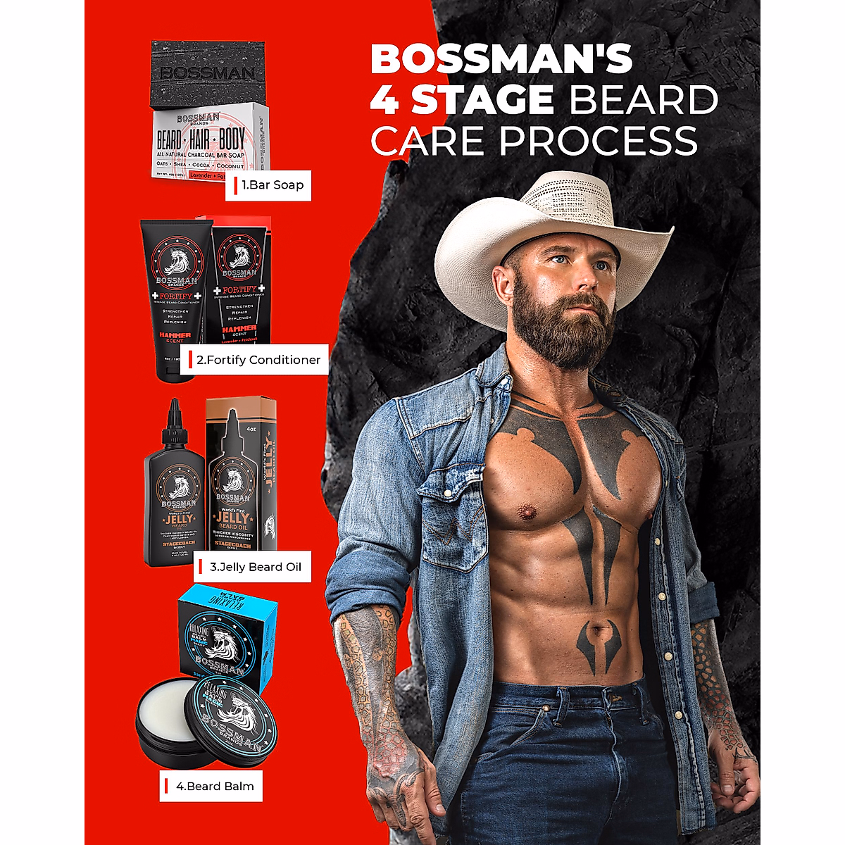 Bossman Relaxing Beard Balm - Beard Tamer, Relaxer, Thickener and Softener Cream - Beard Care Product - Made in USA (Magic Scent)