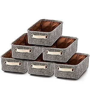 EZOWare 6pc Storage Bins Baskets, Small Folding Drawer Dresser Desktop Organizer Cubes Set with Handles -12 x 7 x 4 inch - Dark Gray