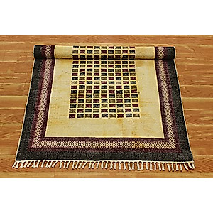 Casavani Hand Block Printed Cotton Dhurrie Geometric Yellow & Brown Area Rug Easy Washable Dhurrie Best Uses For Bedroom,Living Room,Dining Room,Bathroom,Kitchen 3x10 Feet Runner