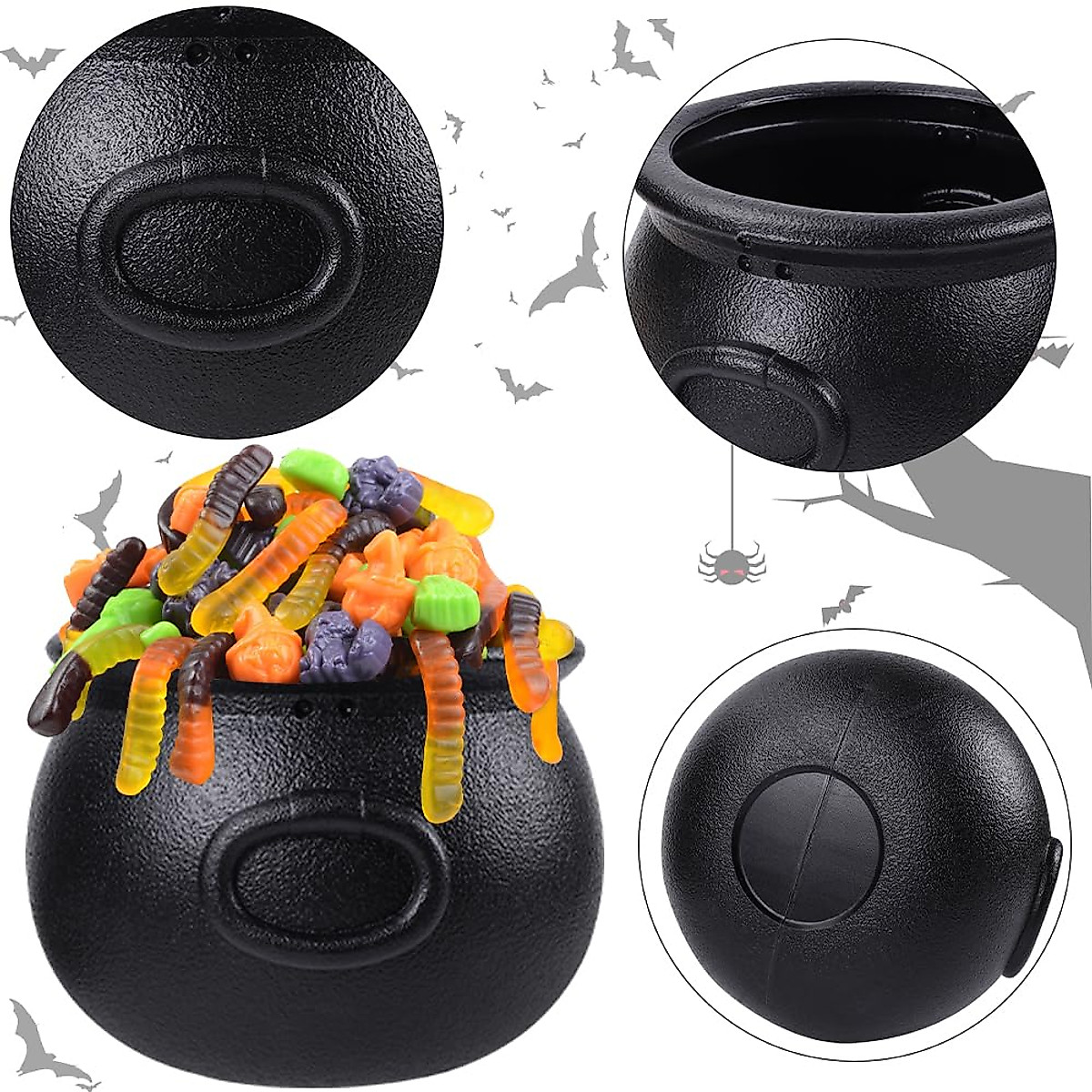 DIYDEC 6 in 1(8.5", 5.5", 4pcs 2.8") Package Halloween Large Cauldron, Black Plastic Witch Cauldron Kettle Halloween Pot Candy holder for Halloween & St. Patrick’s Day Party Party Favors Decor