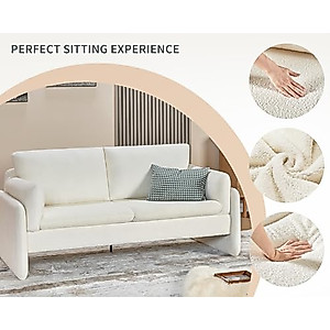 VanAcc Sofa, Modern Couch- Comfy Sofa Couch in Offwhite Bouclé with Embedded Armrest, 3-Seater Couch for Living Room