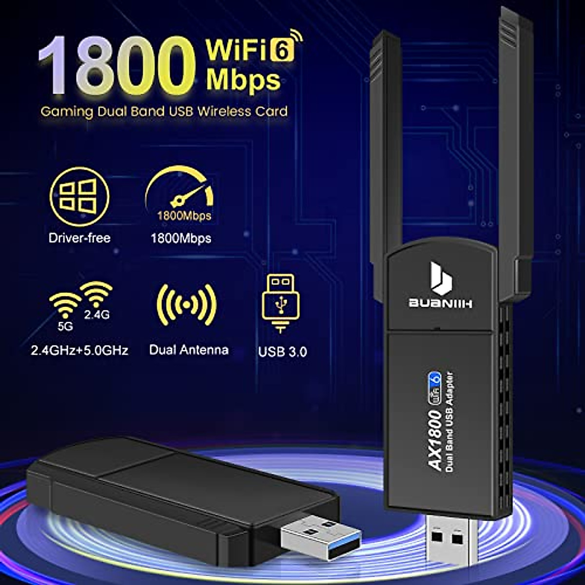 Upgrade to WiFi 6! 1800Mbps Dual Band USB PC Adapter