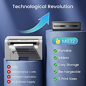 Portable Printer Wireless for Travel and Home Office - Upgarde Inkless Portable Printer with Inner Paper Bin, Thermal Portable Printer Compact Printer Support US Letter and Multiple Sizes