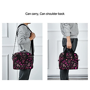 Breast Cancer Awareness Butterfly Lunch Bags for Women Men, Reusable Insulated Lunch Box, Adjustable Shoulder Straps Tote Lunch Bag for Work Picnic School