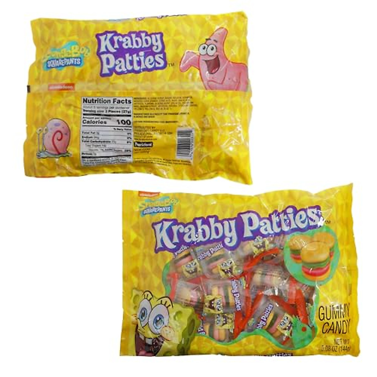 Burger Gummy Bundle. Includes One-5.08 Oz Bag of Spongebob SquarePants Krabby Patty Gummies Plus a Zombibites Fridge Magnet. Krabby Patty Gummies are Fat Free Gummy Candies!