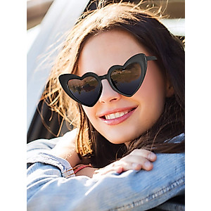 Frienda 6 Pairs Heart Shaped Sunglasses Cat Eye Sunglasses Vintage Heart Glasses for Wedding Costume Party (Black-Grey)