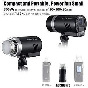 GODOX AD300Pro Outdoor Flash Strobe Monolight, 300Ws 2.4G TTL HSS 1/8000s Portable Flash Speedlight with Bi-Color Modeling Lamp and Recharagable Lithium Battery for Photography Outdoor Shooting