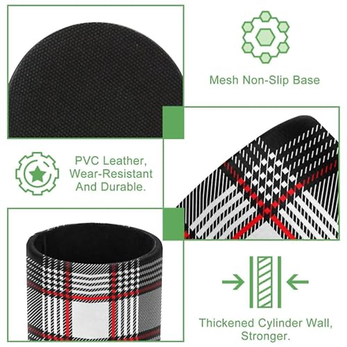 VIOQXI Classical Stripes Print Plaid Black Red White Pencil Cup for Desk Stand, Round Pen Holder Cup Pencil Cute, Pen Cup Pot Organizer Case, Make up Brush Holder for Women