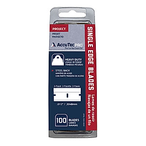 AccuTec Pro Heavy Duty Steel Backed Single Edge Razor Utility Blades - 100-Pack - .012" Made of High Carbon Steel for Extra Durability and Long Life - APBL-7055