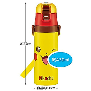 Skater SKDC4-A Children's 2-Way Stainless Steel Water Bottle with Cup, Pikachu, 21 Face, Pokemon, 15.2 fl oz (430 ml)