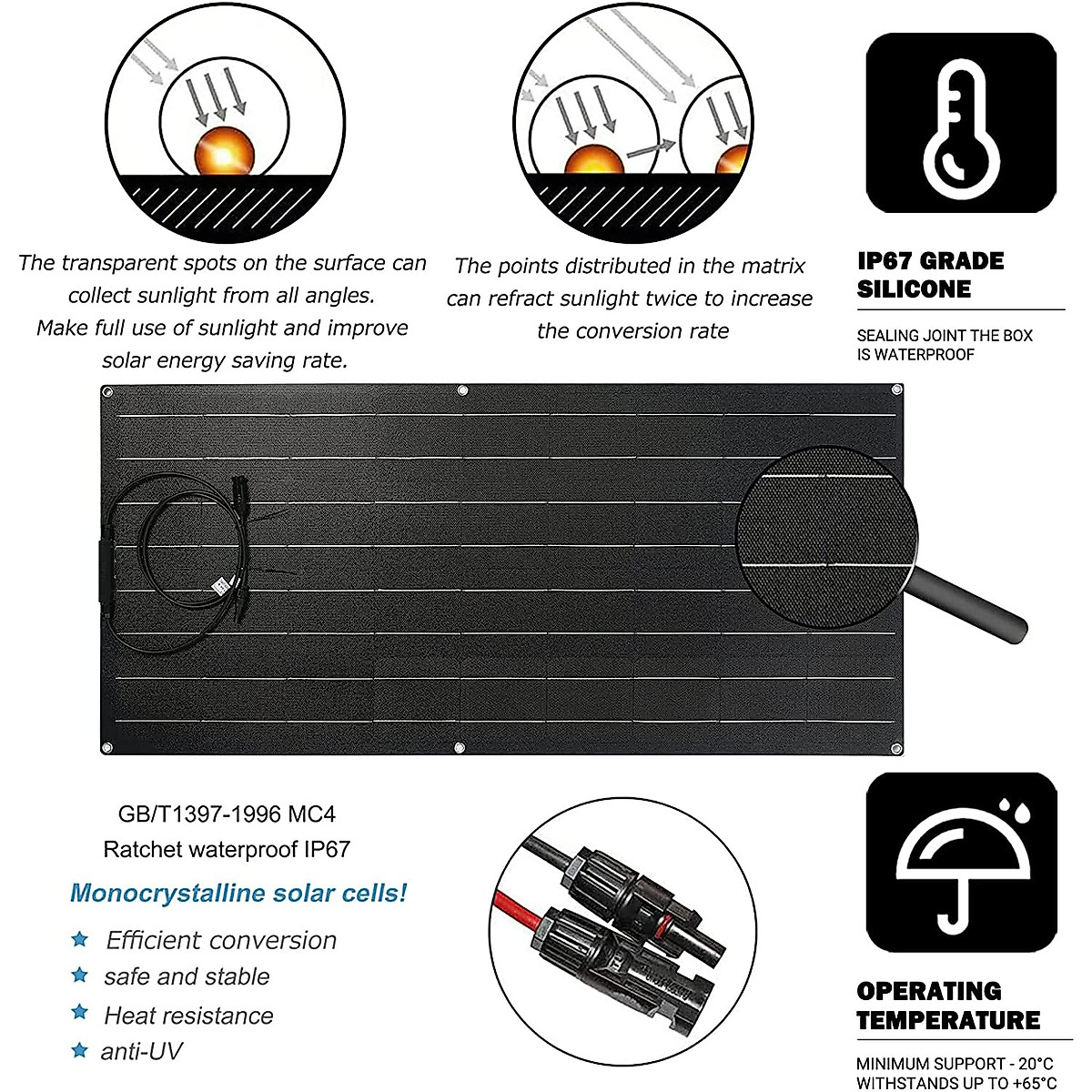 WANJH-SOPAN 800 Watt Solar Panel Kit, with 40A Charge Controller 2 × 400 Watt ETFE Flexible Monocrystalline Solar Panel for 12-24V Battery Charging Car Battery Camper RV Yacht Battery Boat