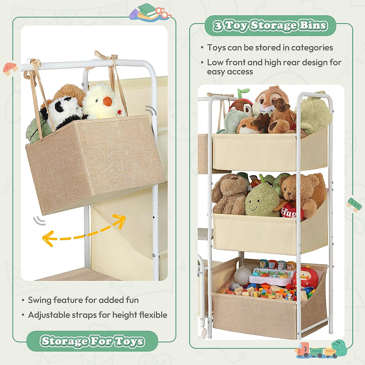 Ekero Toy Storage Organizer, Montessori Toy Shelf for Kids, Toy Organizer with 5 Toy Bins, Toy Chest for Girls and Boys, Toy Storage Basket, Large Toy Box for Living Room Playroom Nursery Kids Room