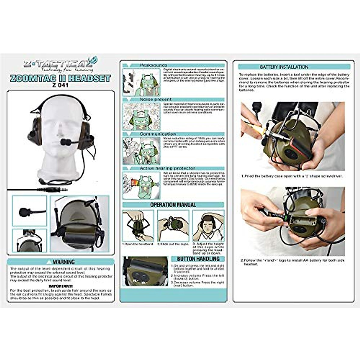 【Z-TAC Official Store】 ZTactical Comta II TacticalHeadset（Z041-FG）+ U94 zPTT Kenwoo Push-to-Talk（Z113KEN） Noise Reduction Headphones WalkieTalkie Dual zPTT for Military Radio