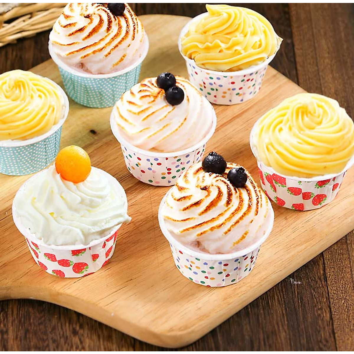 LZbeove 100 Pcs Rainbow Polka Dot Paper Ice Cream Cups, Mini Dessert Bowls for Sundae Bar, Frozen Yogurt Ice Cream Cups Party Supplies for Baking Wedding Birthday Party (Strawberry)