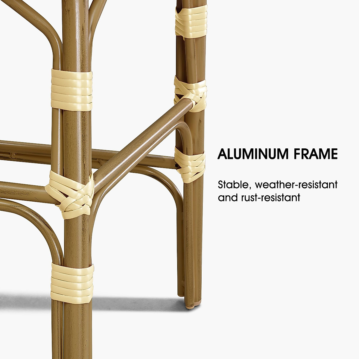 PURPLE LEAF French Bar Stool Set of 2 Outdoor Bar Patio Kitchen Counter Aluminum Frame Chair with Bamboo Print Finish Patio Bar Height Stool, Light Blue