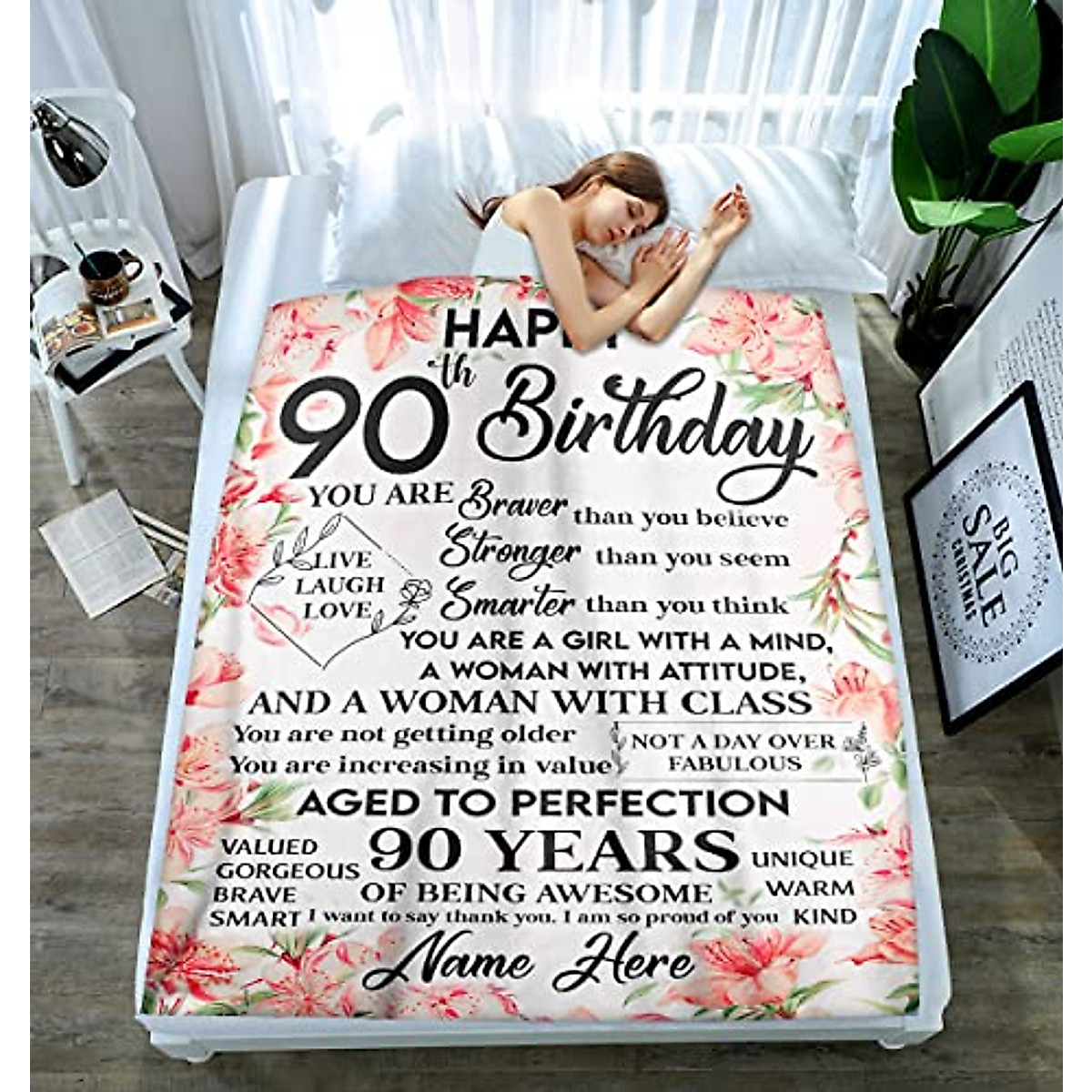 PREZZY 90th Birthday Blanket You are Braver Than You Believe Sofa Warm Blanket Mothers Day Present Personalized 1933 90 Years Old Bday Decorations Ultra Soft Fleece Sherpa Throw Blankets