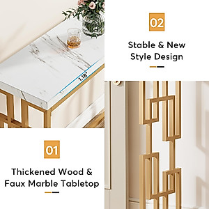 Tribesigns Gold Console Table, Modern 42.5" Sofa Tables Entryway Hallway Foyer Table, White Faux Marble Tabletop Sofa Table Behind Couch with Gold Metal Legs for Living Room, Easy Assembly