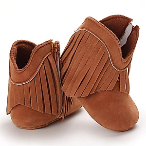 Timatego Baby Girl Cowboy Tassel Boots Side Zipper Non Slip Stay On Booties Infant Toddler First Walker Warm Winter Crib Shoes 3-18 Months, Baby Girl Boots 3-6 Months Infant, 02 Brown