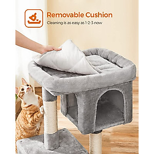 Feandrea Cat Tree, 33.1-Inch Cat Tower, L, Cat Condo for Large Cats up to 16 lb, Large Cat Perch, 2 Cat Caves, Scratching Post, Light Gray UPCT61W