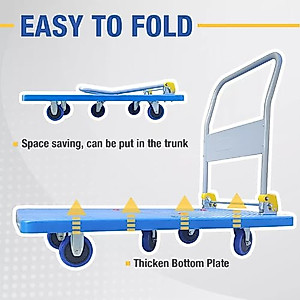 Saranya 18 Shop New Blue Flatbed Cart Hand Truck 1320 Lbs Capacity Trolley Heavy Duty Steel Push 360° Swivel Wheels Industrial Moving Transport Platform Workshops Supermarket 41" L x 34" W x 24" H