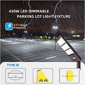 450W Dimmable LED Parking Lot Light with Slip Fitter, 5000K Daylight 63000LM 140lm/w, [Dusk to Dawn Photocell&Shorting Cap Included] Outdoor LED Shoebox Lights, UL/DLC Commercial Lighting Fixture