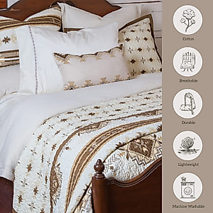 Paseo Road by HiEnd Accents Dakota Western Bedding 3 Piece Quilt Set with Pillow Shams, Full Queen Aztec Bedding Set, Brown Tribal Southwestern Bedding, Geometric Pattern Cotton Reversible Bed Set