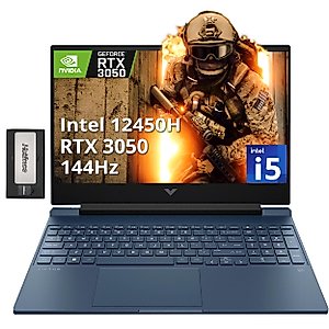 HP Victus 15.6" FHD 144Hz Gaming Laptop, Intel i5-12450H, NVIDIA GeForce RTX 3050, 64GB DDR4 RAM, 2TB PCIe SSD, Backlit Keyboard, WiFi 6, Win 11, Blue, 256GB Docking Station Set