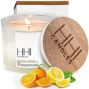 Sicilian Citrus Scented Candle by HHI Candles | A Blend of Fresh Orange, Lemon, & Eucalyptus| 1 Wick Soy Scented Candles for Home| Luxury Soy Candle Gifts for Women (8 Ounces)
